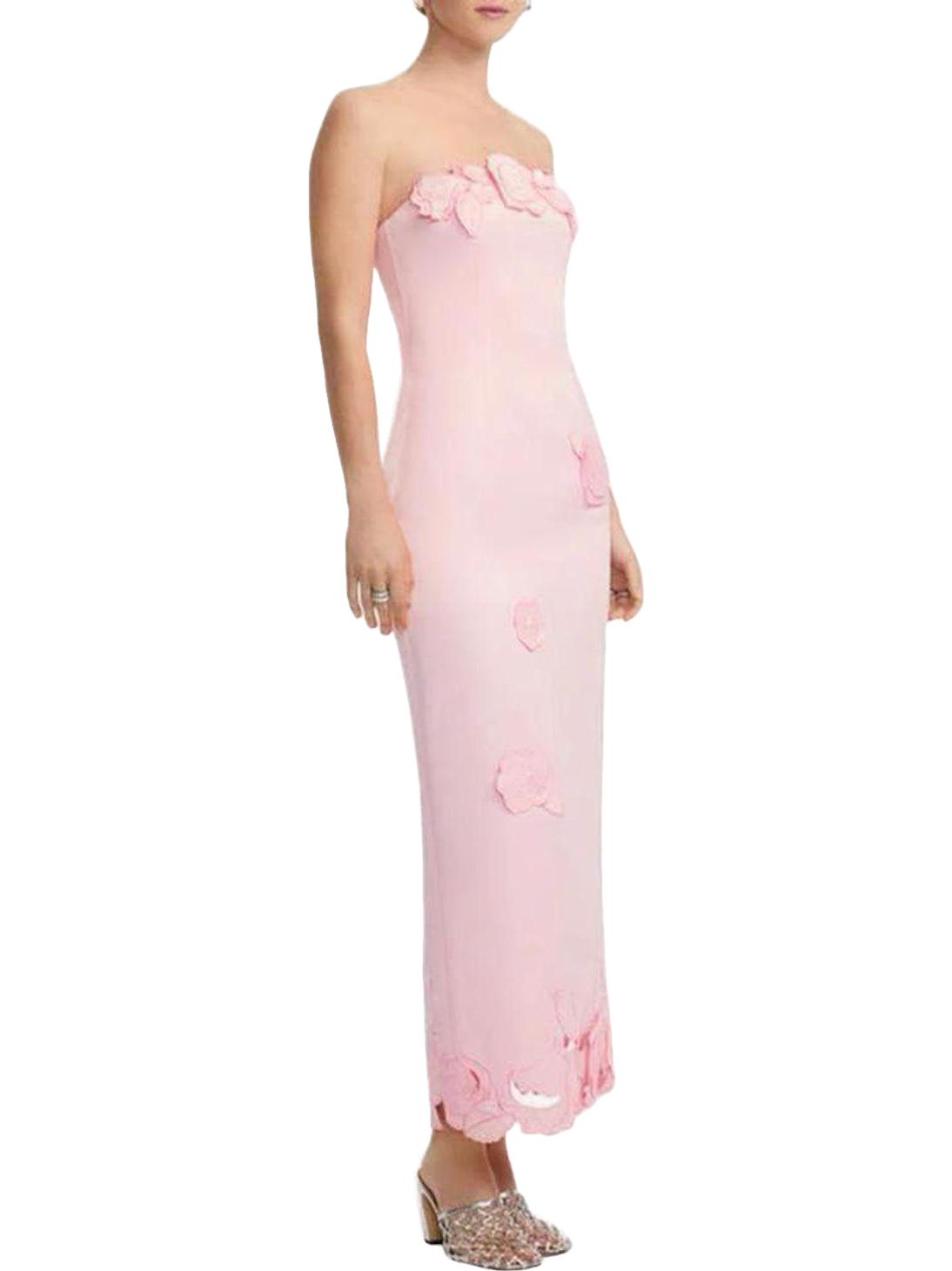 LEO LIN rayna strapless floral applique column gown